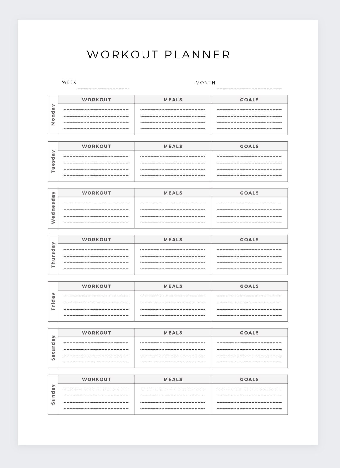 Workout Logfitness Plannerexercise Plannerworkout - Etsy