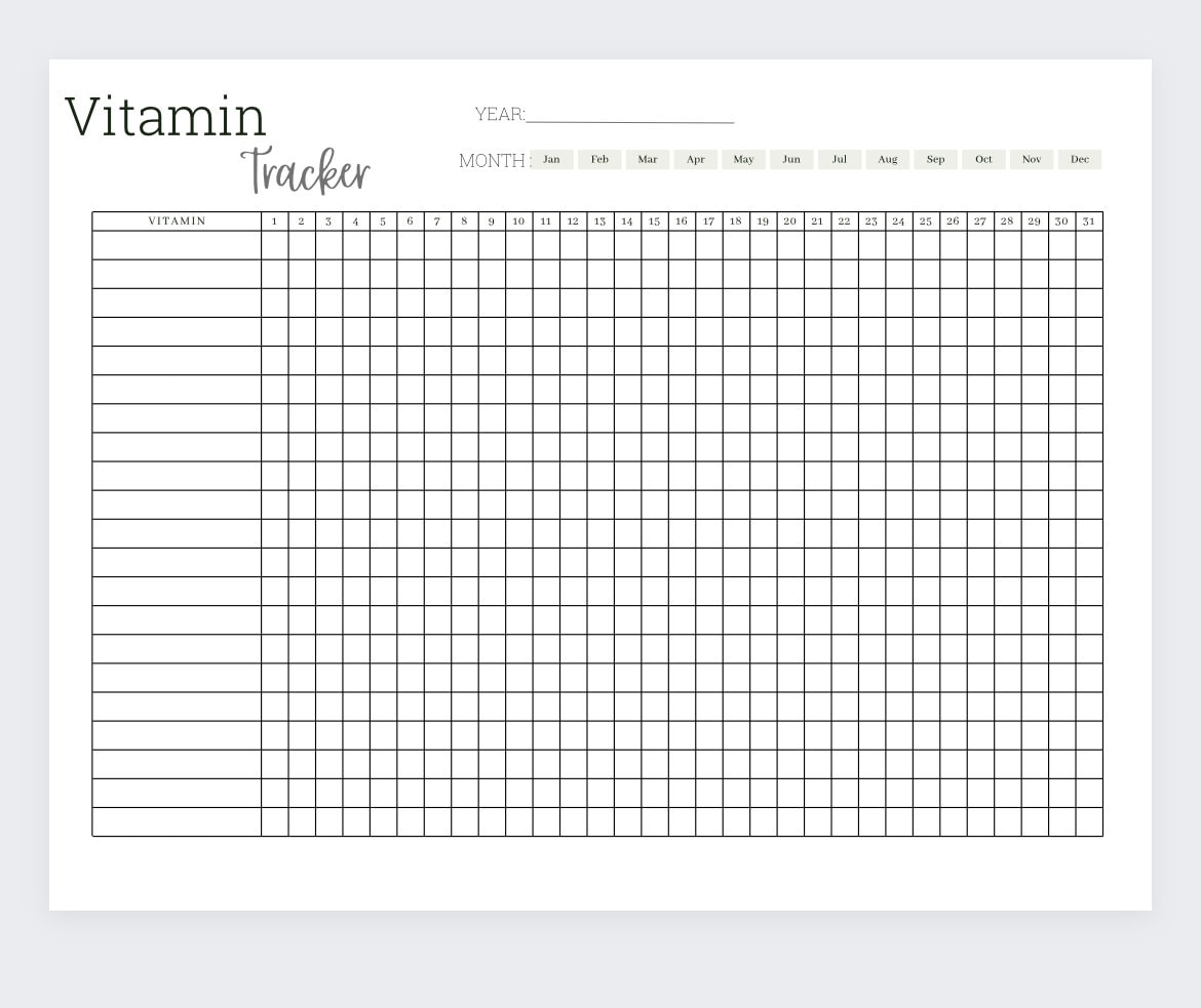 Vitamin Tracker, Vitamin Organizer, Vitamin List, Vitamin Log, Health ...