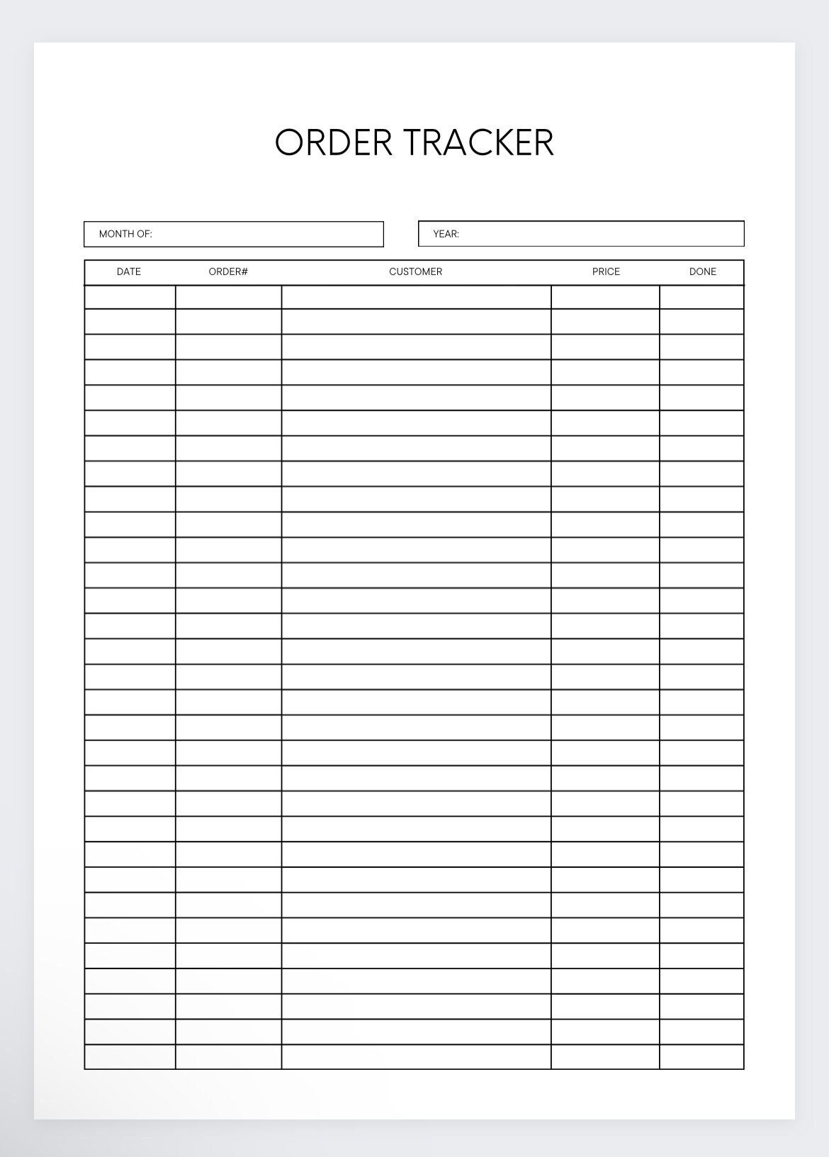 Order Tracker Form,small Business Planner,order Purchase Form,business ...
