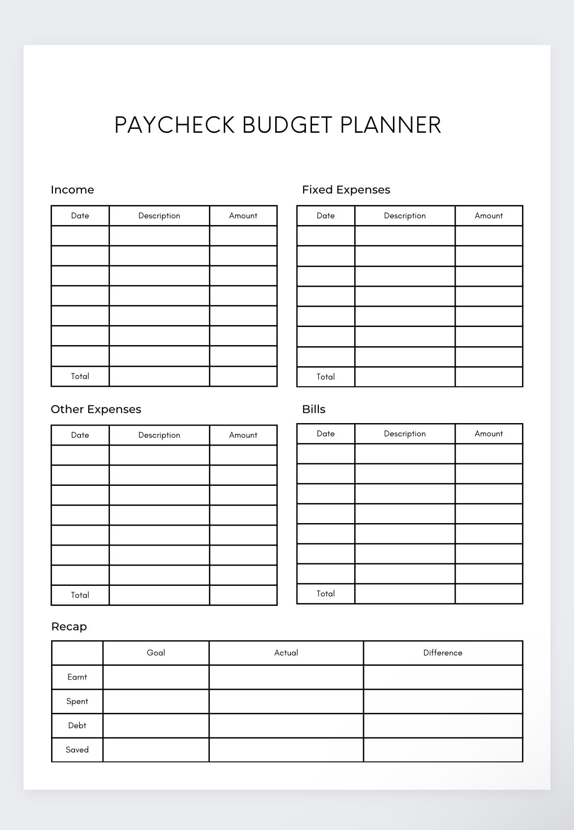 Paycheck Breakdown Planner,paycheck Budget,financial Planner,budget ...