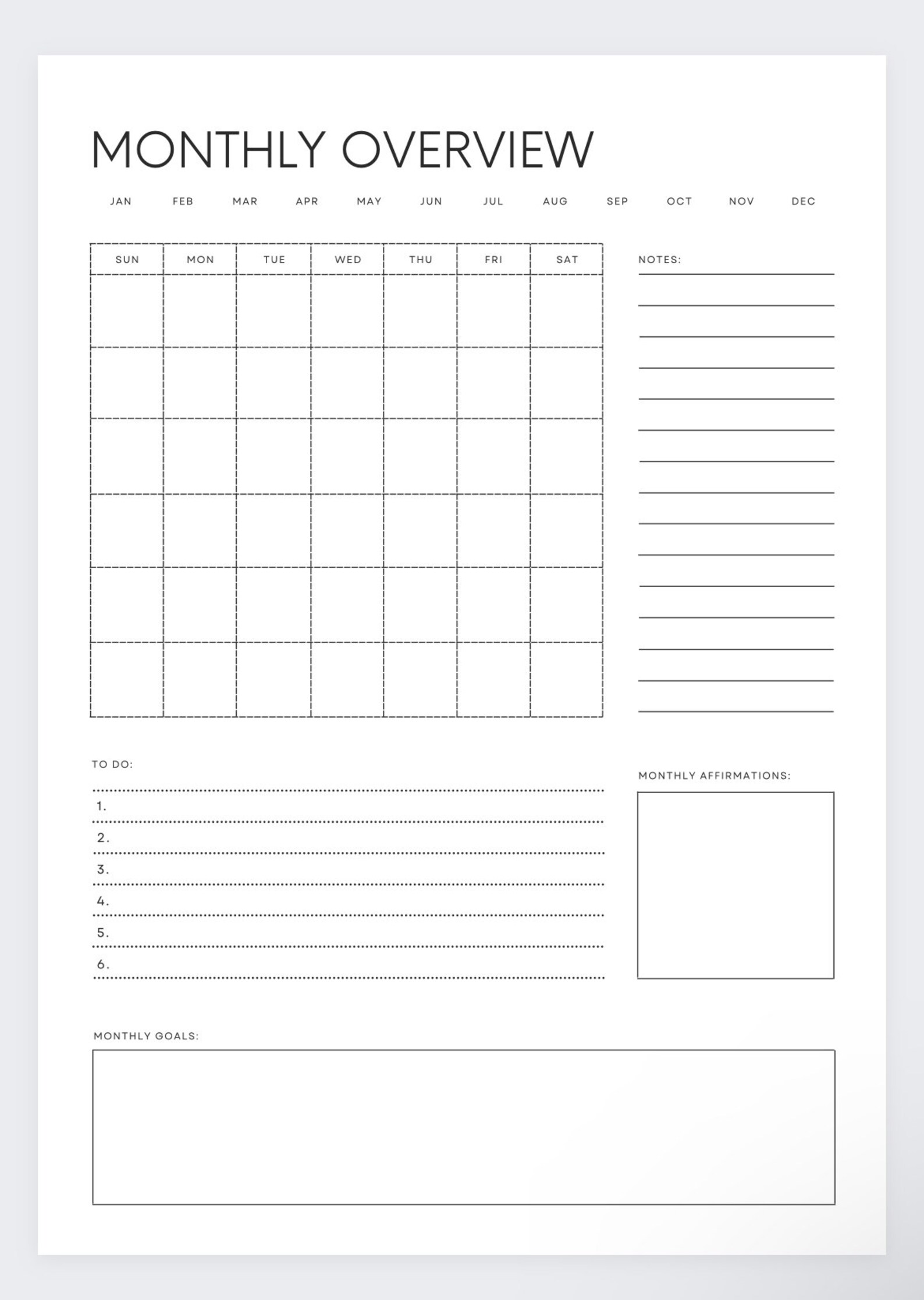 Monthly Overview,month at a Glance,monthly Diary,monthly Planner,adhd ...