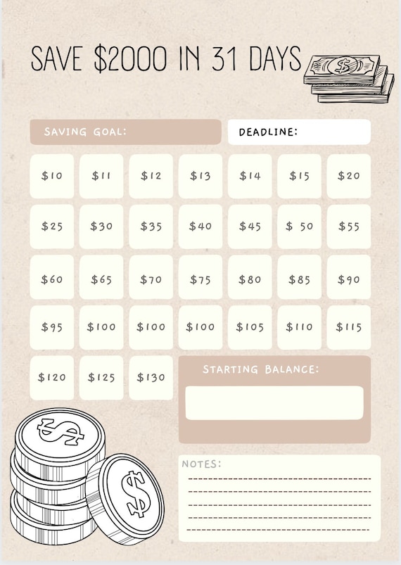 Save 2000 in a Monthmoney Challenge 2k Savings - Etsy