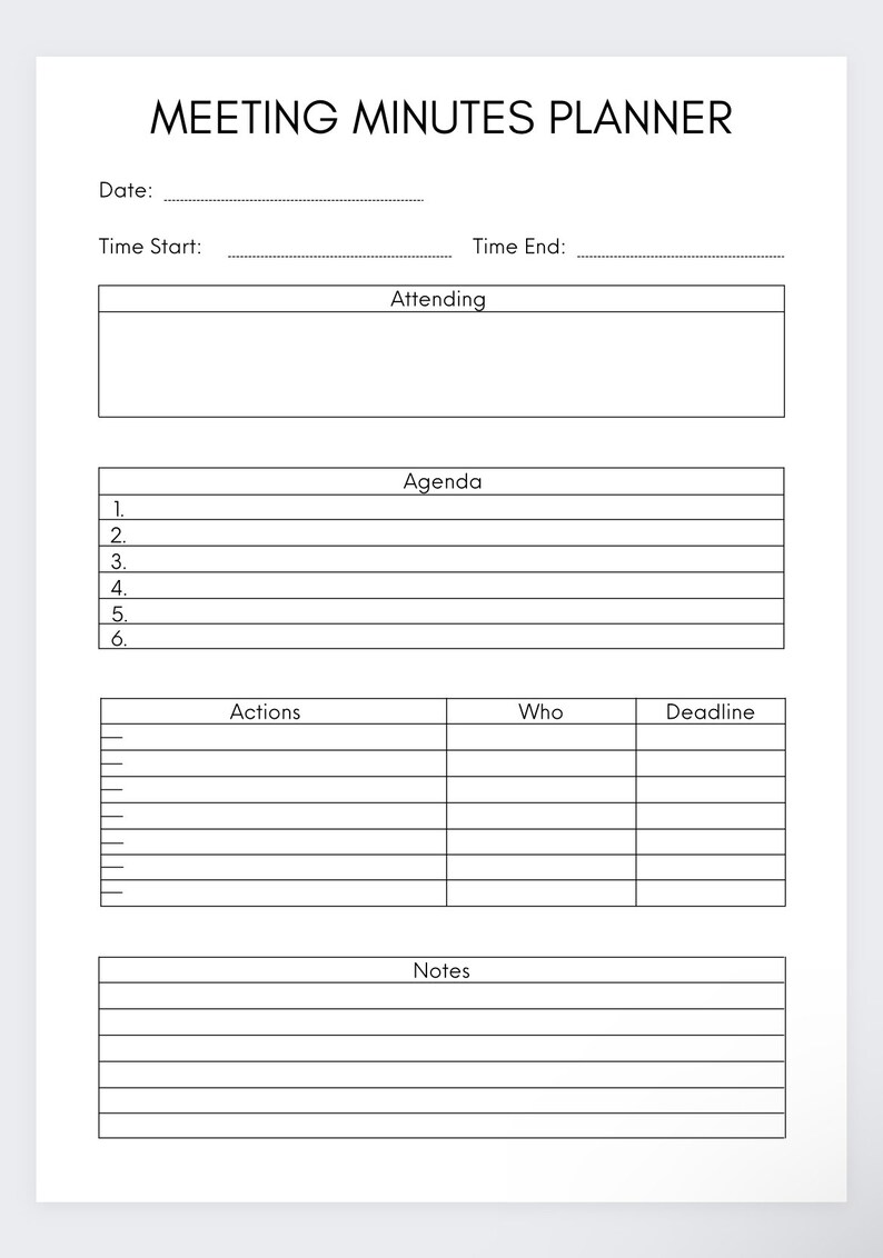 Meeting Notes Planner,meeting Minutes Template,project Planner,office ...