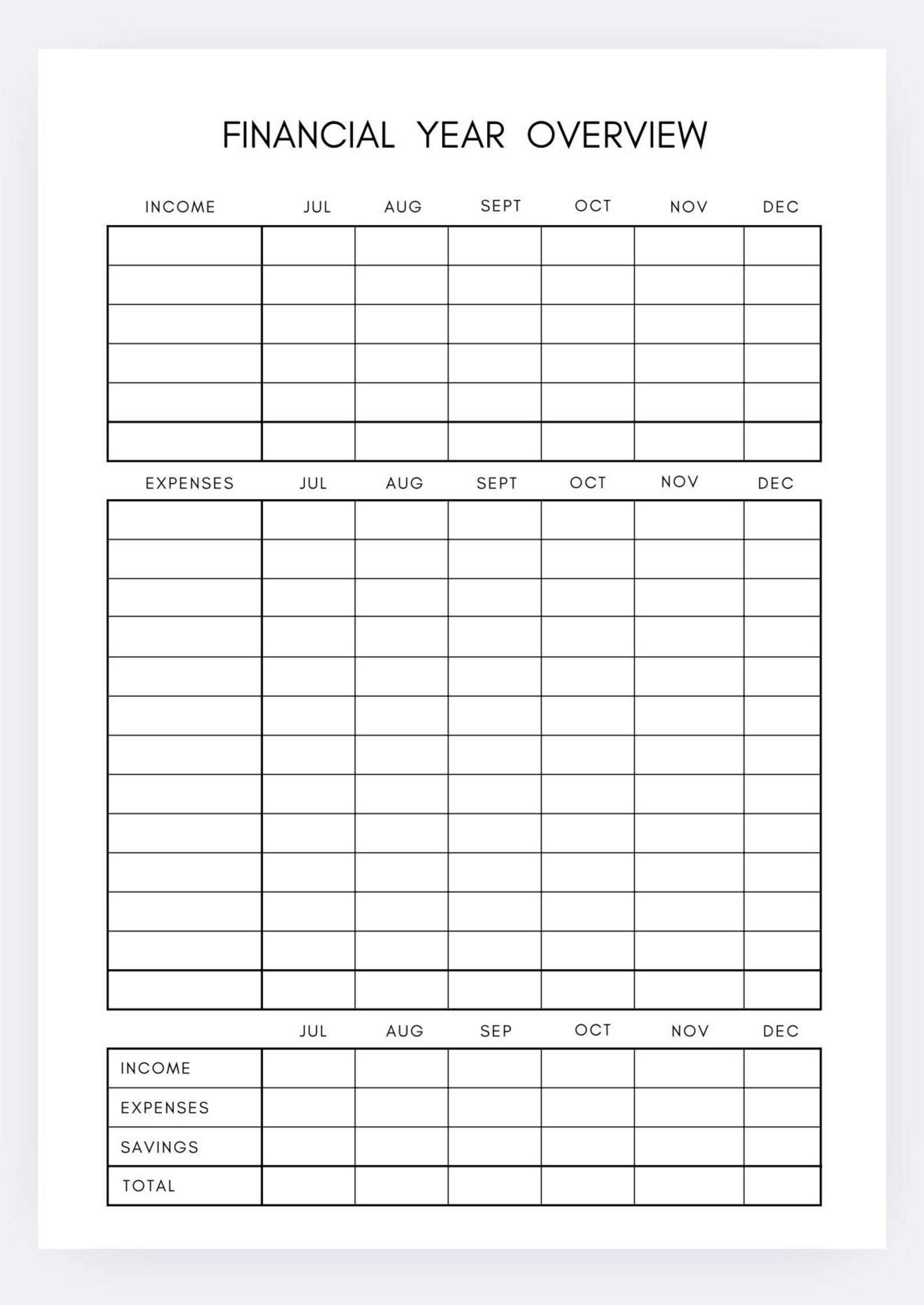 Financial Year Overview Planner,annual Budget Tracker,budget by ...