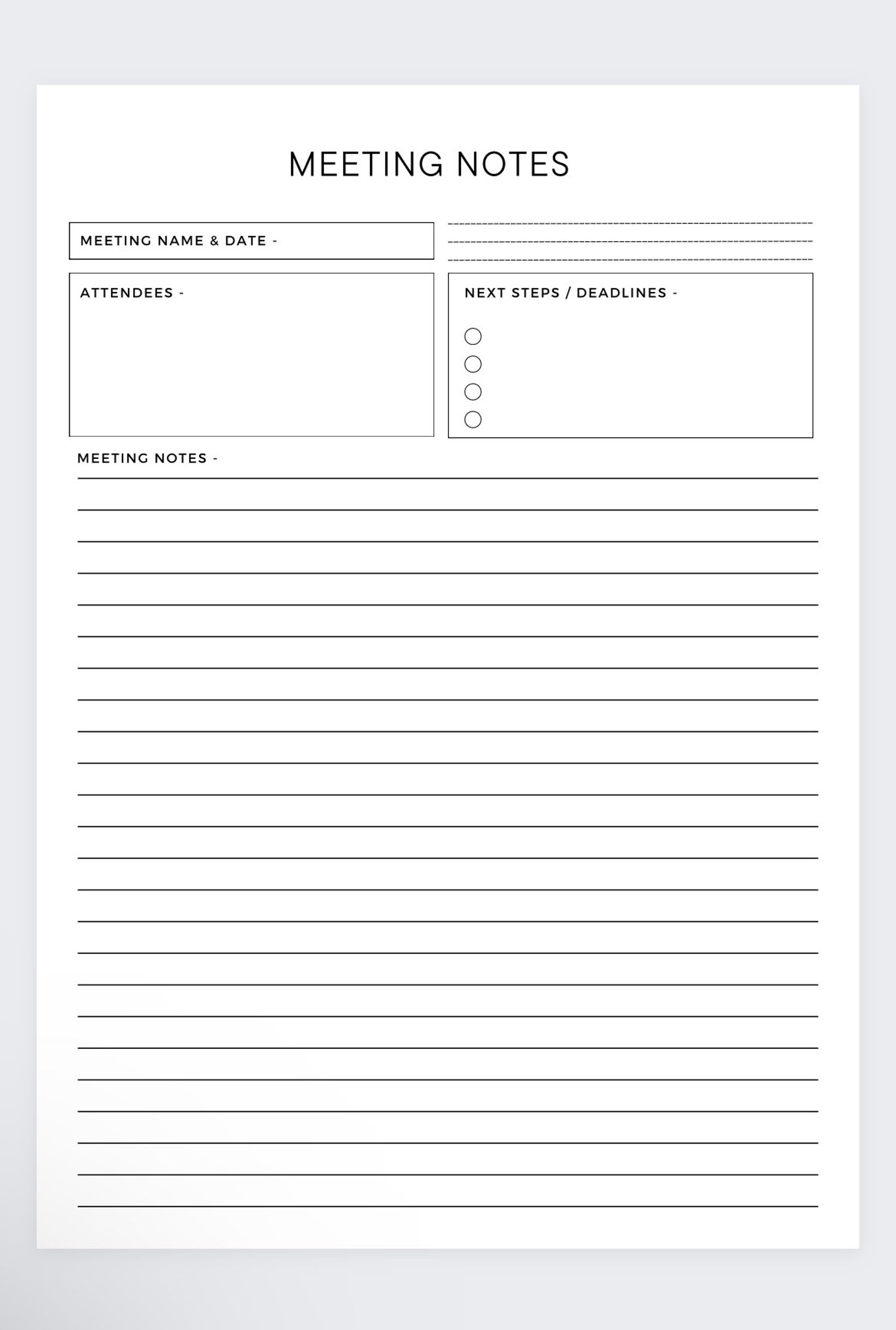 Meeting Notes Planner,meeting Minutes,work Planner,meeting Tracker ...