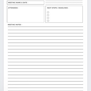 Meeting Notes Planner,meeting Minutes,work Planner,meeting Tracker ...