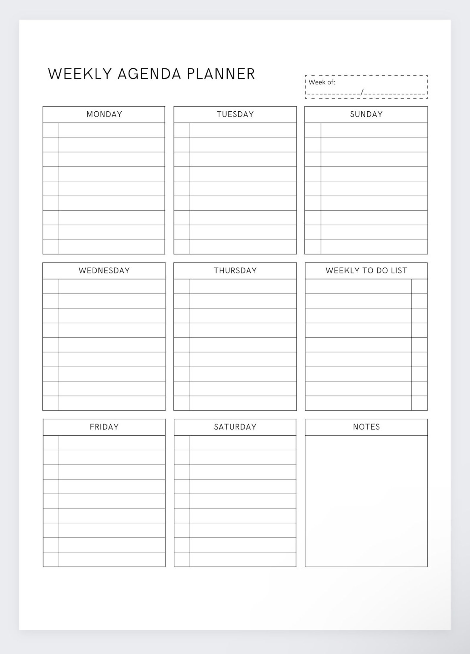 Weekly Agenda Planner,weekly Organizer,weekly Timeblocking,weekly ...