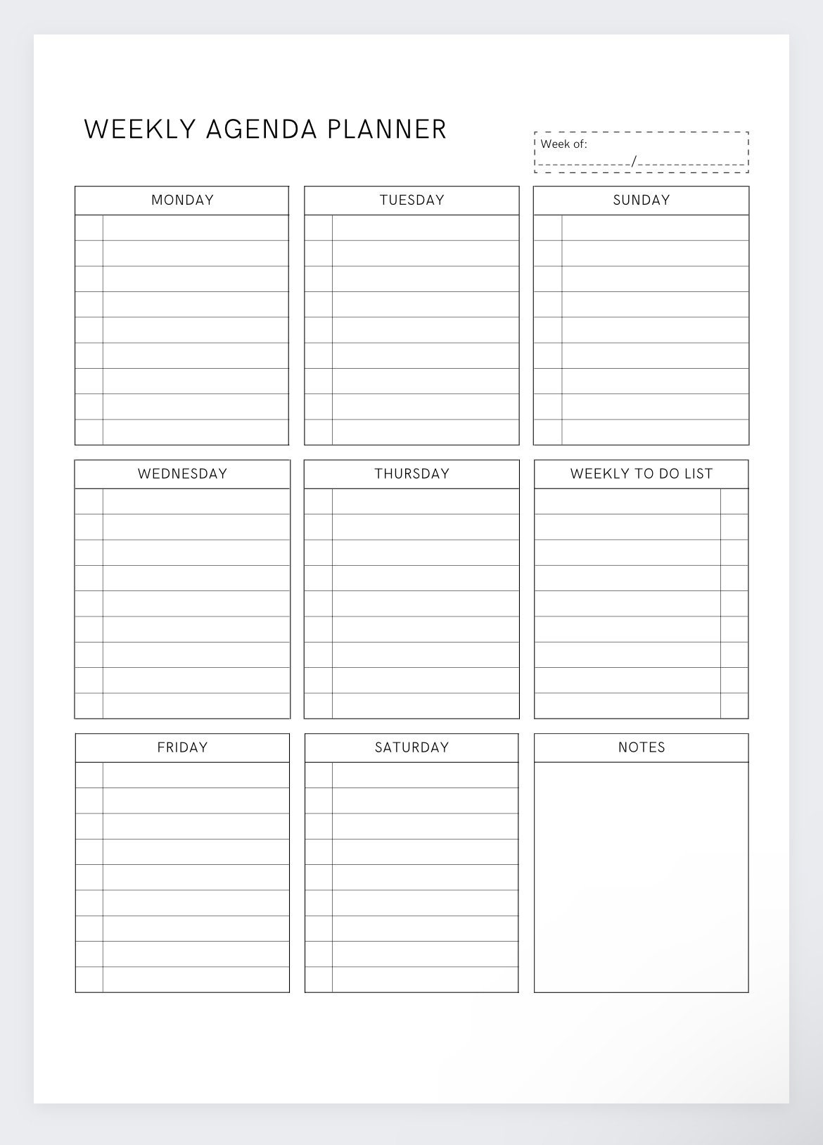 Weekly Agenda Plannerweekly Organizerweekly - Etsy