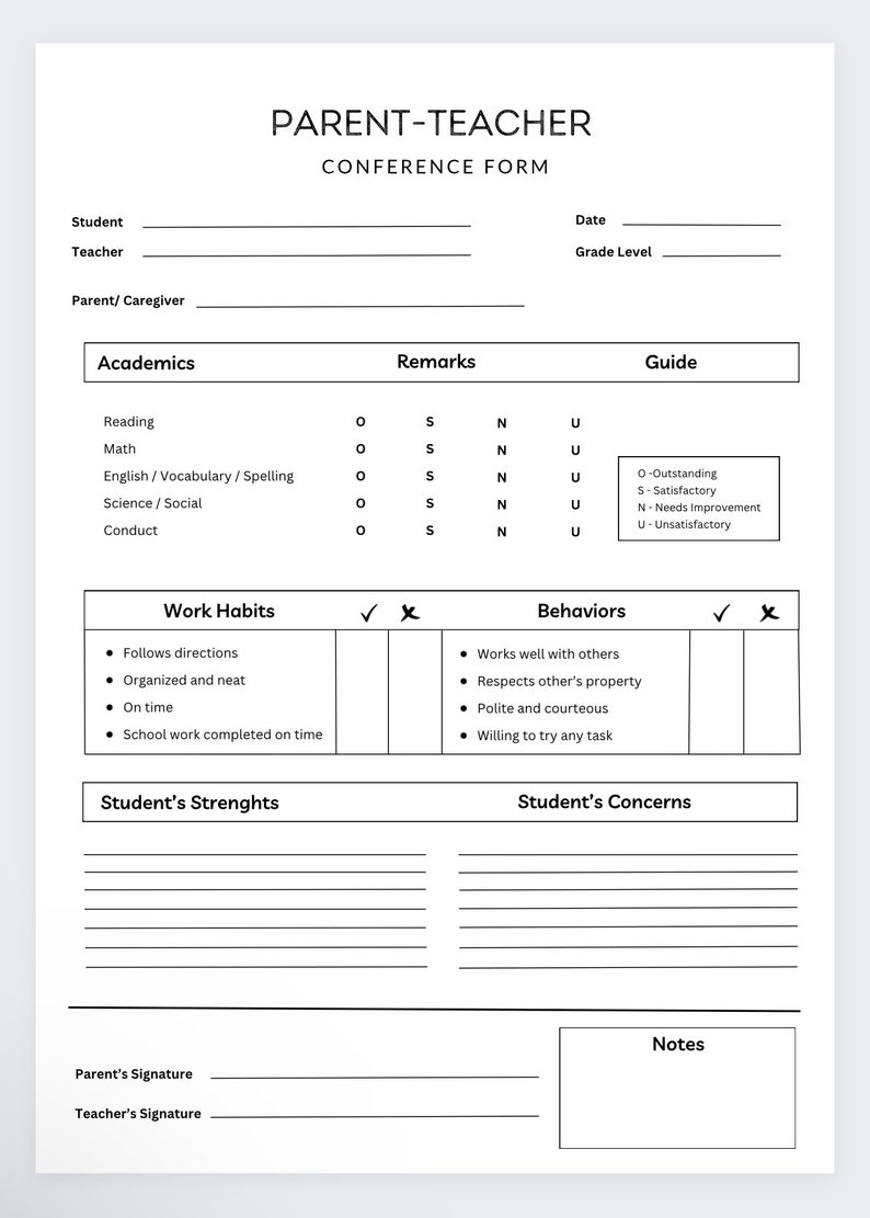 Parent Teacher Conference Form: Student Information Template - Etsy Canada