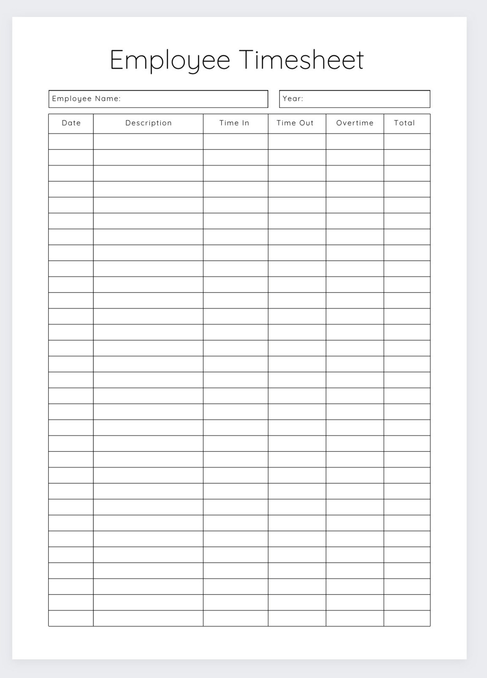 Employee Timesheet,work Log,employee Timecard,work Organiser,employee ...