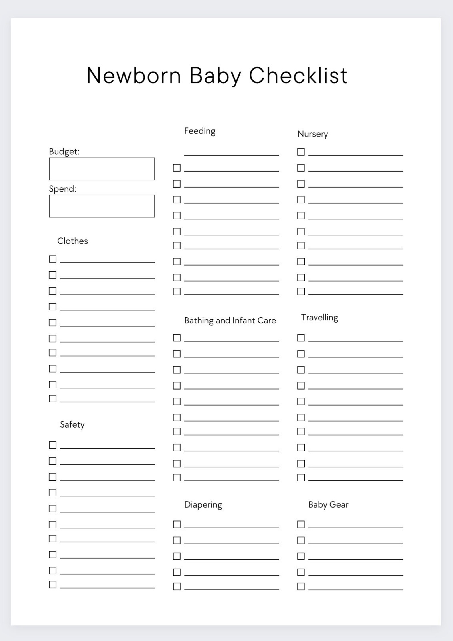 Newborn Baby Checklist, Newborn Arrival Checklist,baby Nursery ...