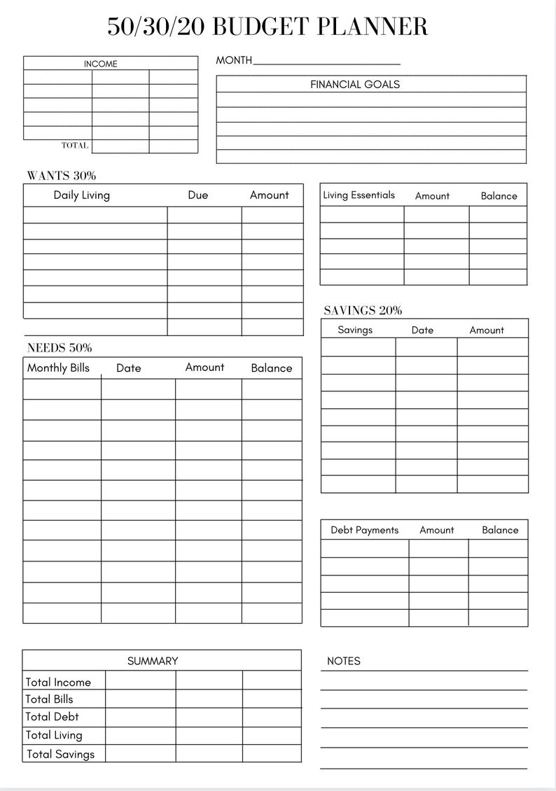 50/30/20 Budget Plannerbudget Trackerbudget Ramseybudget - Etsy