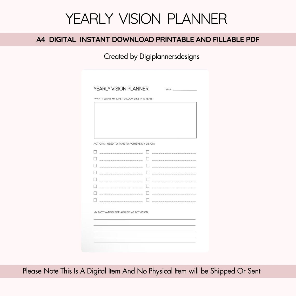 Yearly Vision Planner,yearly Goals,yearly Planner,dream Planner ...