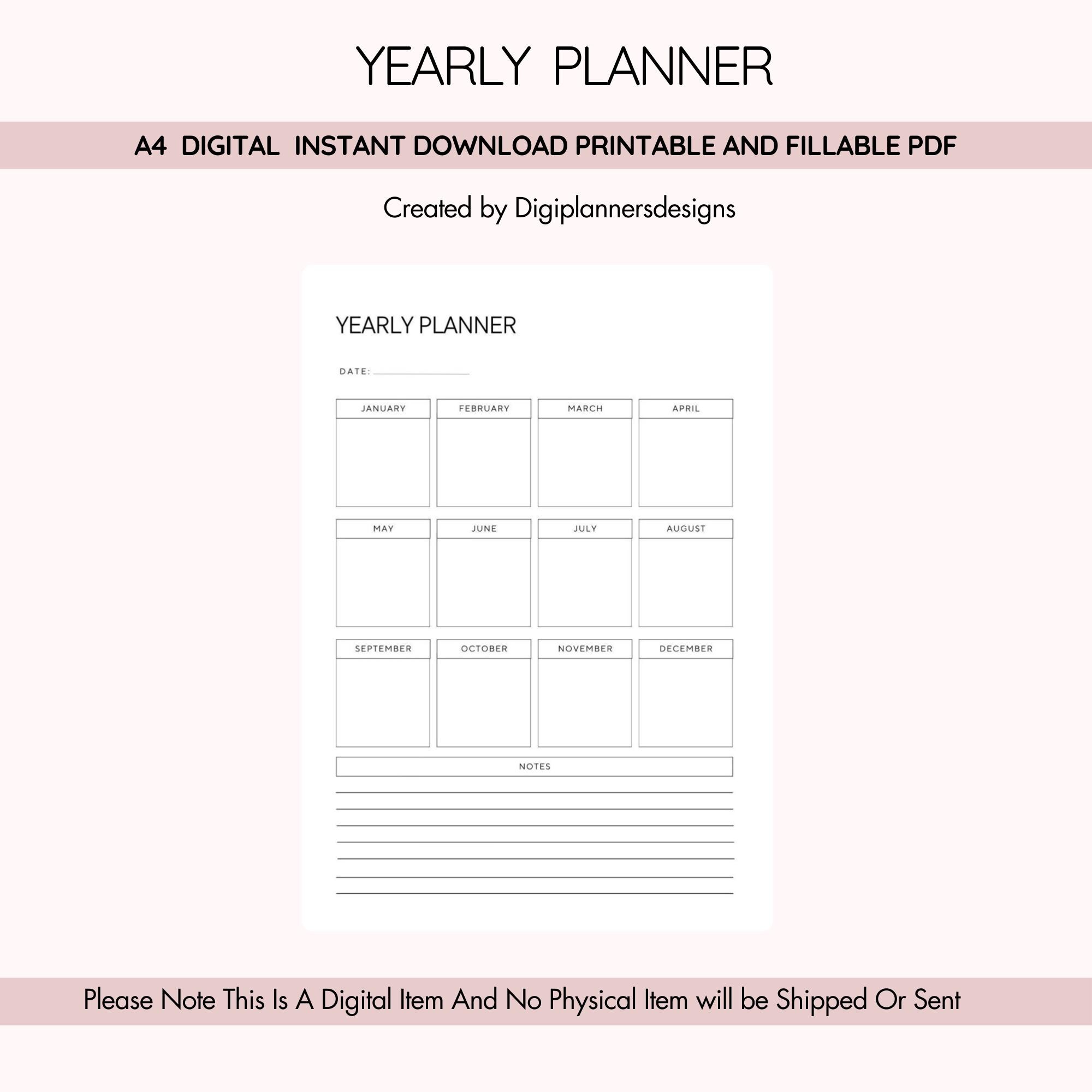 Yearly Planner,year at a Glance,new Year Goals,yearly Organiser,yearly ...