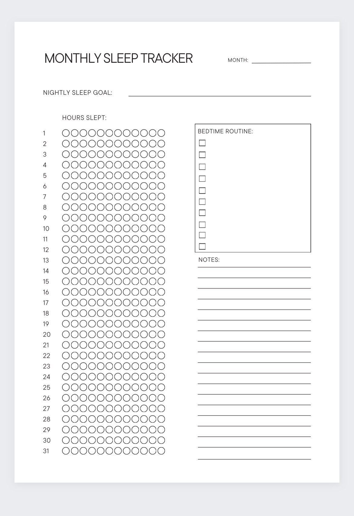 Sleep Tracker Printable, Monthly Sleep Log, Sleep Quality Journal ...