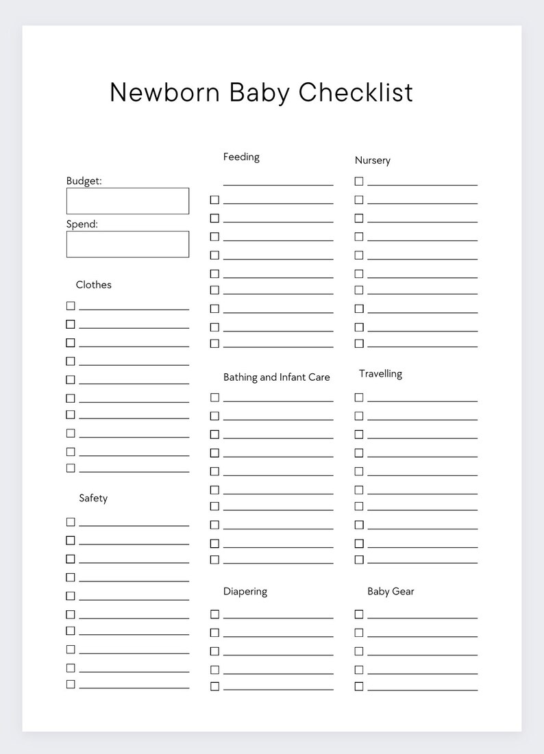 Newborn Baby Checklist, Newborn Arrival Checklist,baby Nursery ...