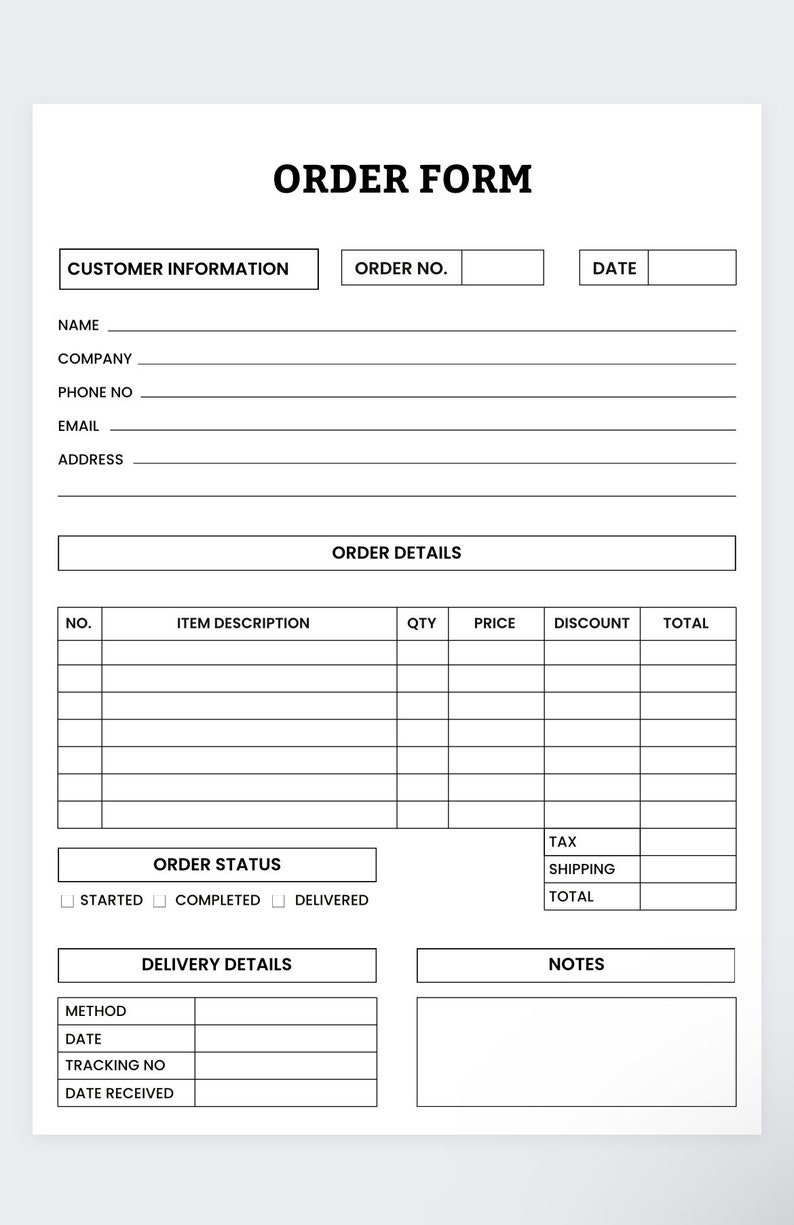 Order Form,tumbler Order Forms,small Business Planner,etsy Order Form ...