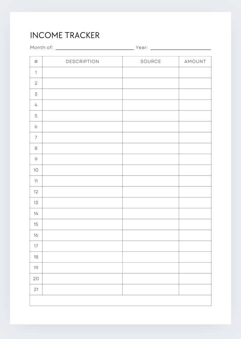 One Page Income Planner Template: Printable PDF - Etsy