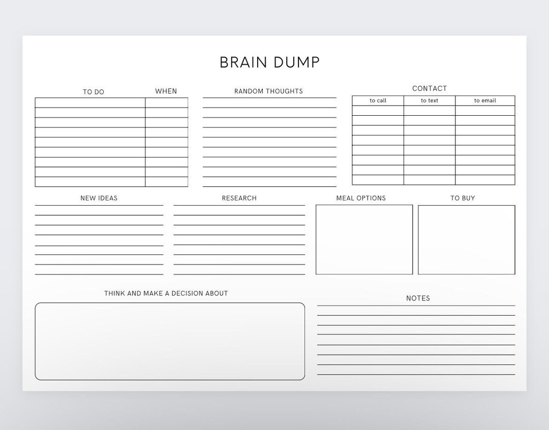 Brain Dump Template: Thought Organizer, ADHD Planner (printable PDF) - Etsy