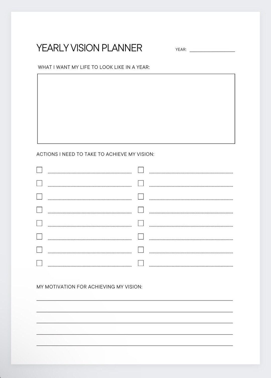 Yearly Vision Planner,yearly Goals,yearly Planner,dream Planner ...