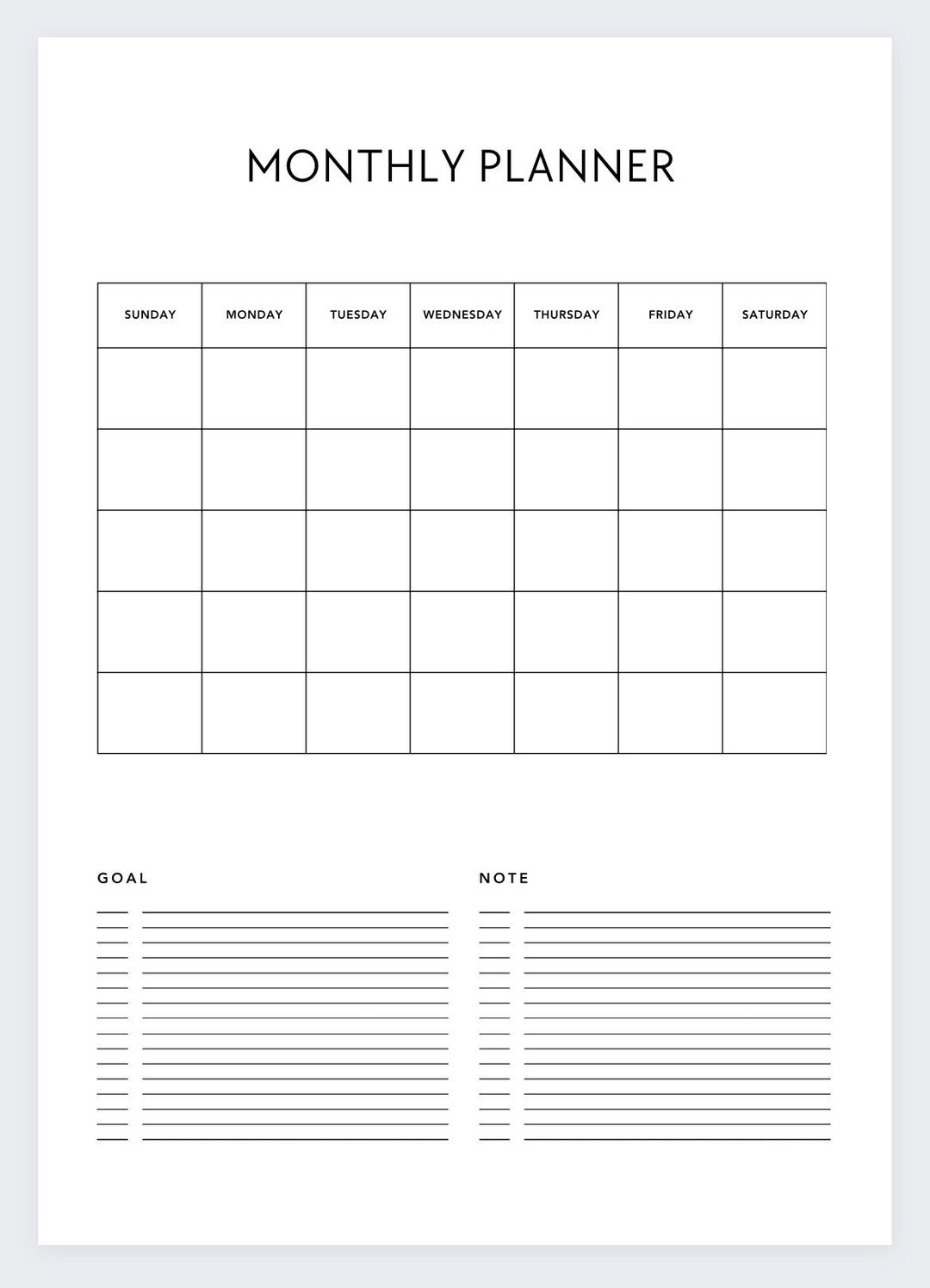 Monthly Planner Printable,monthly Calendar Printable,monthly Agenda ...