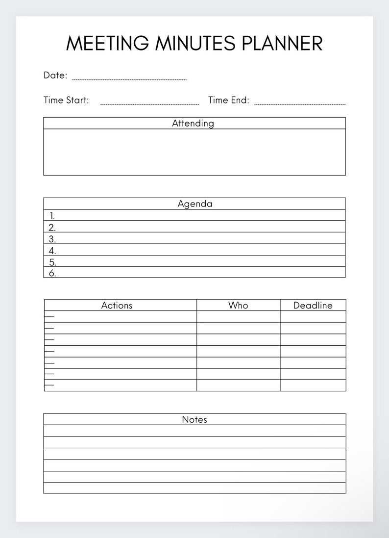 Meeting Notes Planner,meeting Minutes Template,project Planner,office ...