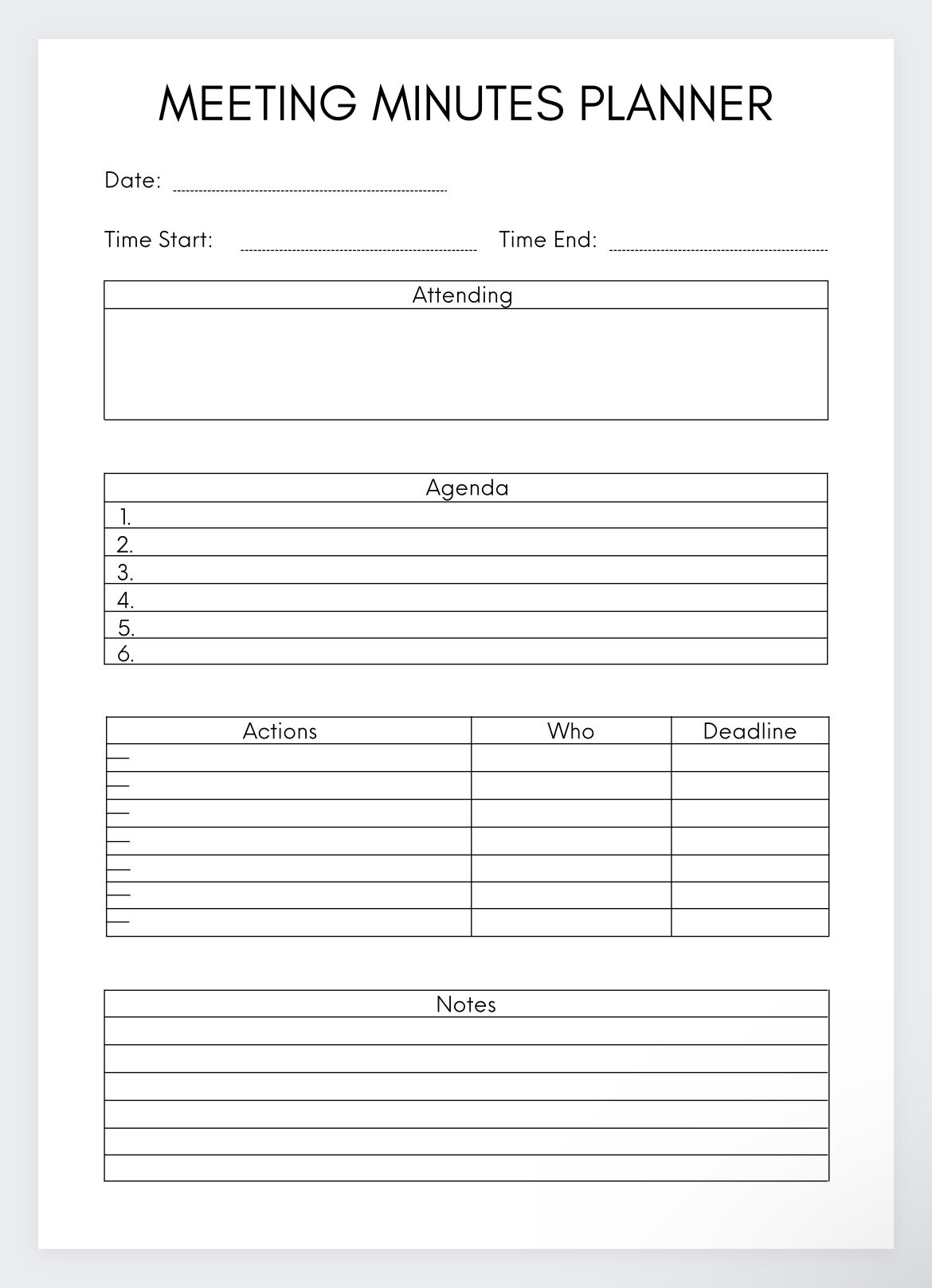 Meeting Notes Planner,meeting Minutes Template,project Planner,office ...