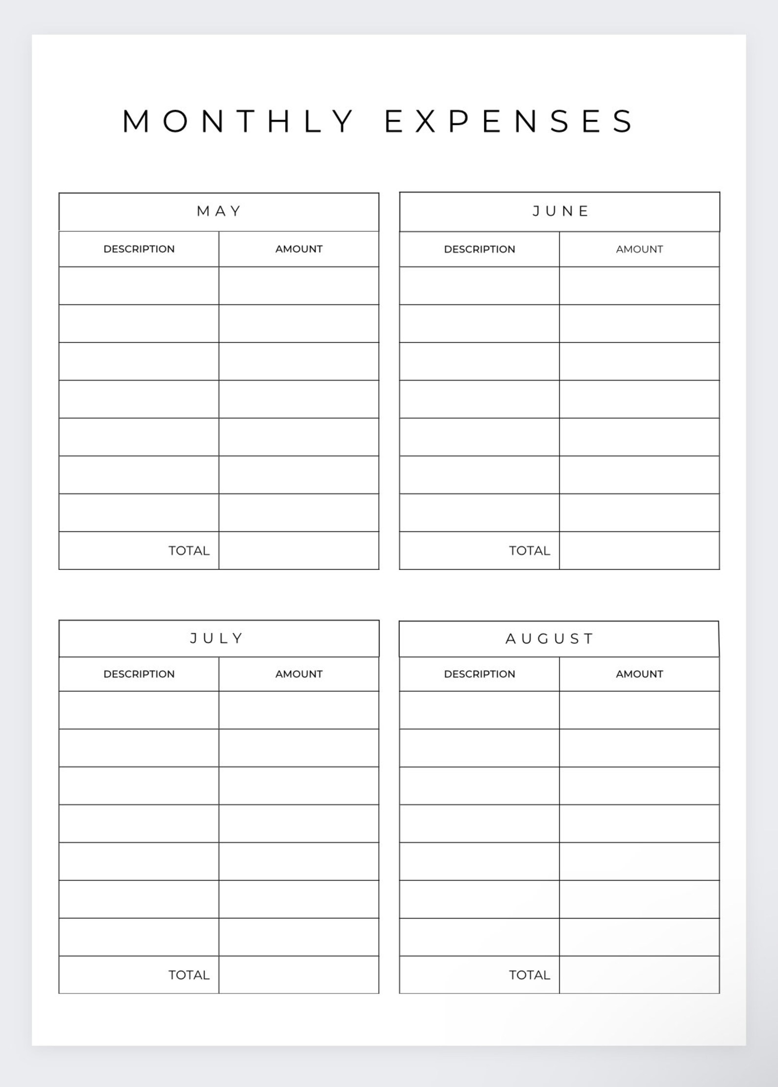 Monthly Expenses Tracker,expenses Planner,yearly Expenses,monthly ...