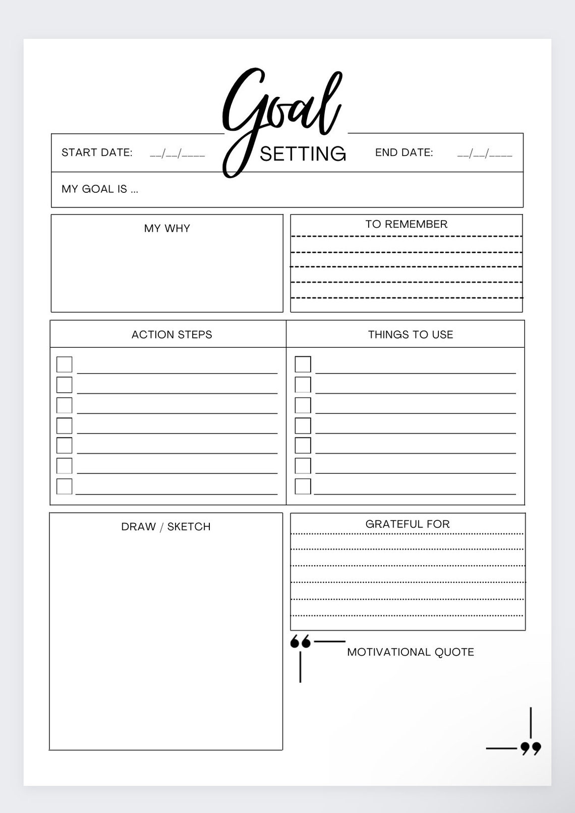 Goal Setting Template Resolutionsorganizer Pagesgoal - Etsy