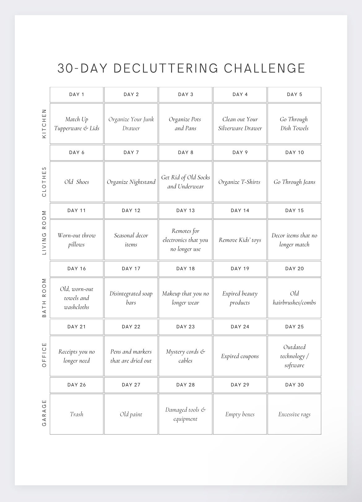 30 Day Declutter Challenge,cleaning Planner Schedule,de Clutter Your ...