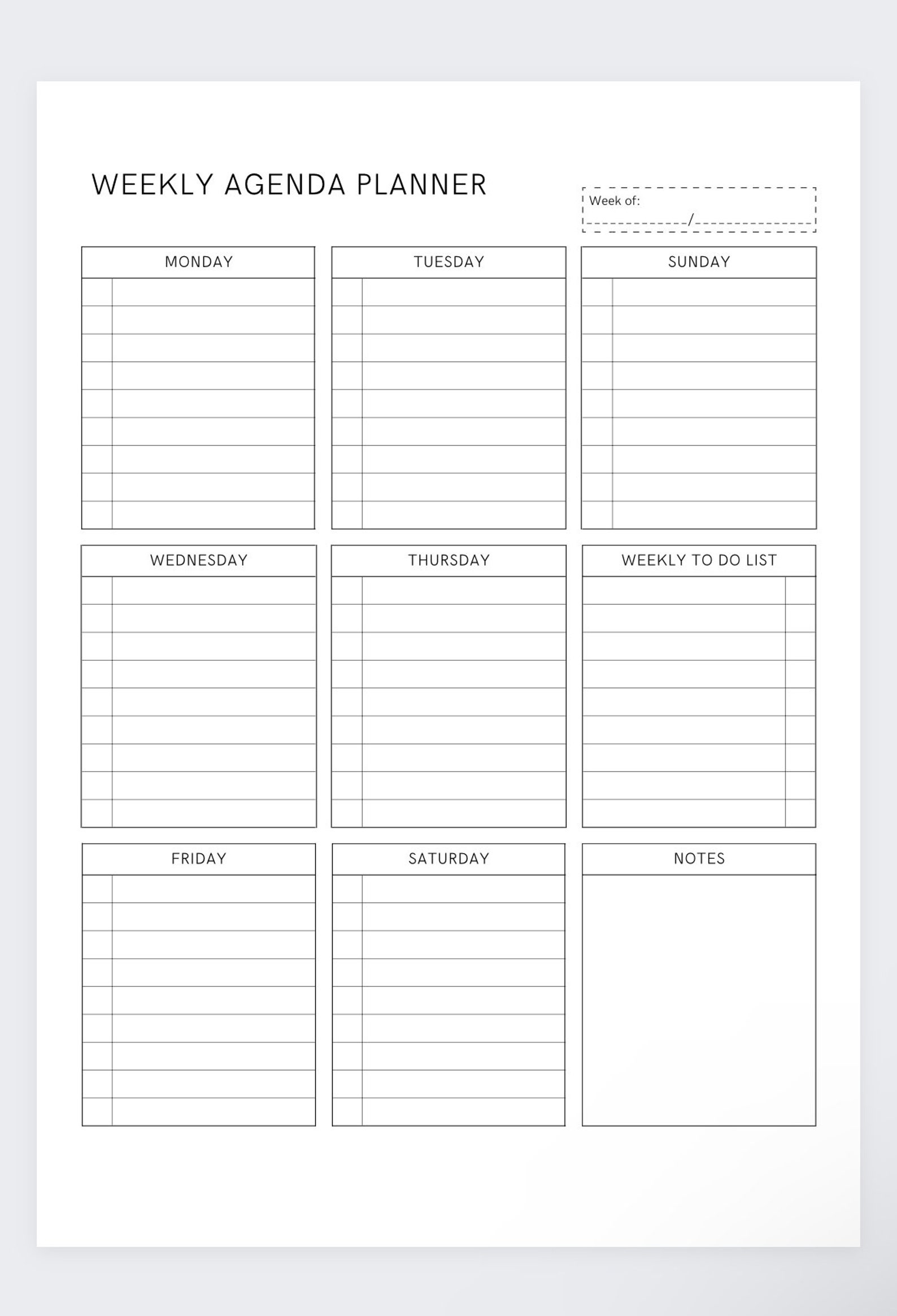 Weekly Agenda Planner,weekly Organizer,weekly Timeblocking,weekly ...
