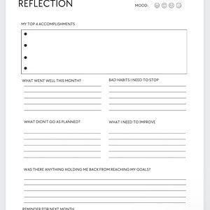 Month End Self Reflection Planner,monthly Reflection Journal,personal ...