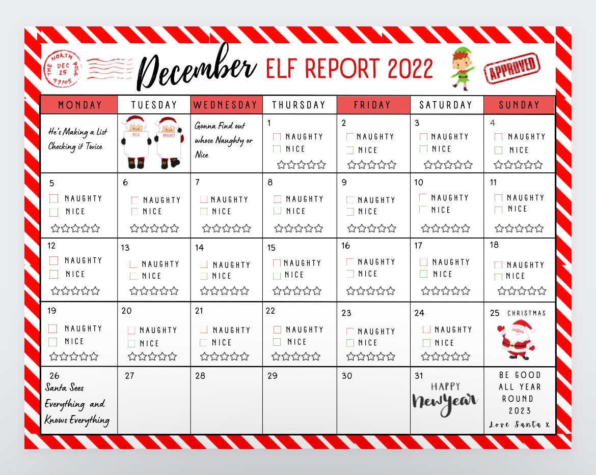 Elf Report,christmas Countdown,advent Calendar,naughty or Nice,santa ...