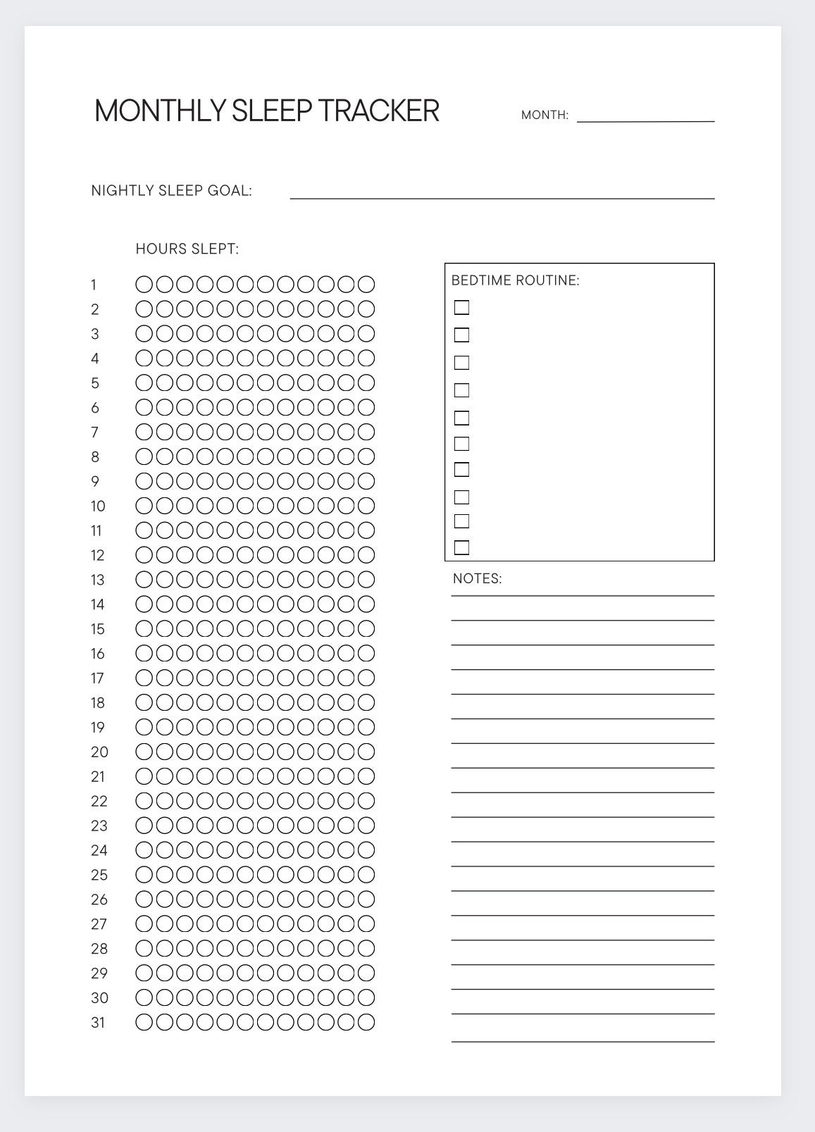 Sleep Tracker Printable, Monthly Sleep Log, Sleep Quality Journal ...