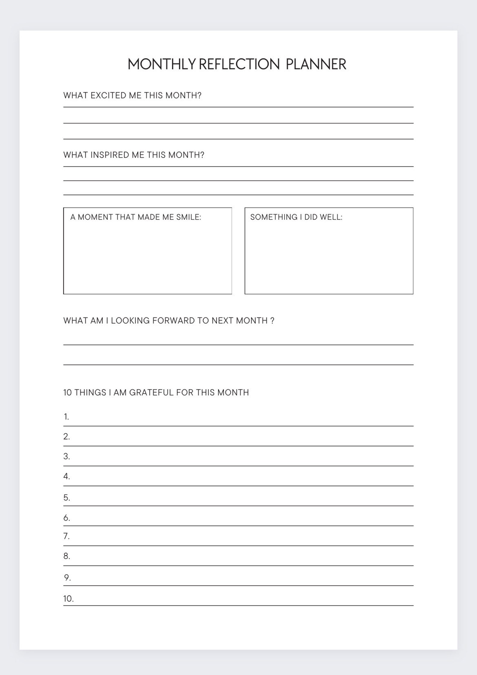 Monthly Reflection Planner, Monthly Review Journal, Self Reflection Log ...
