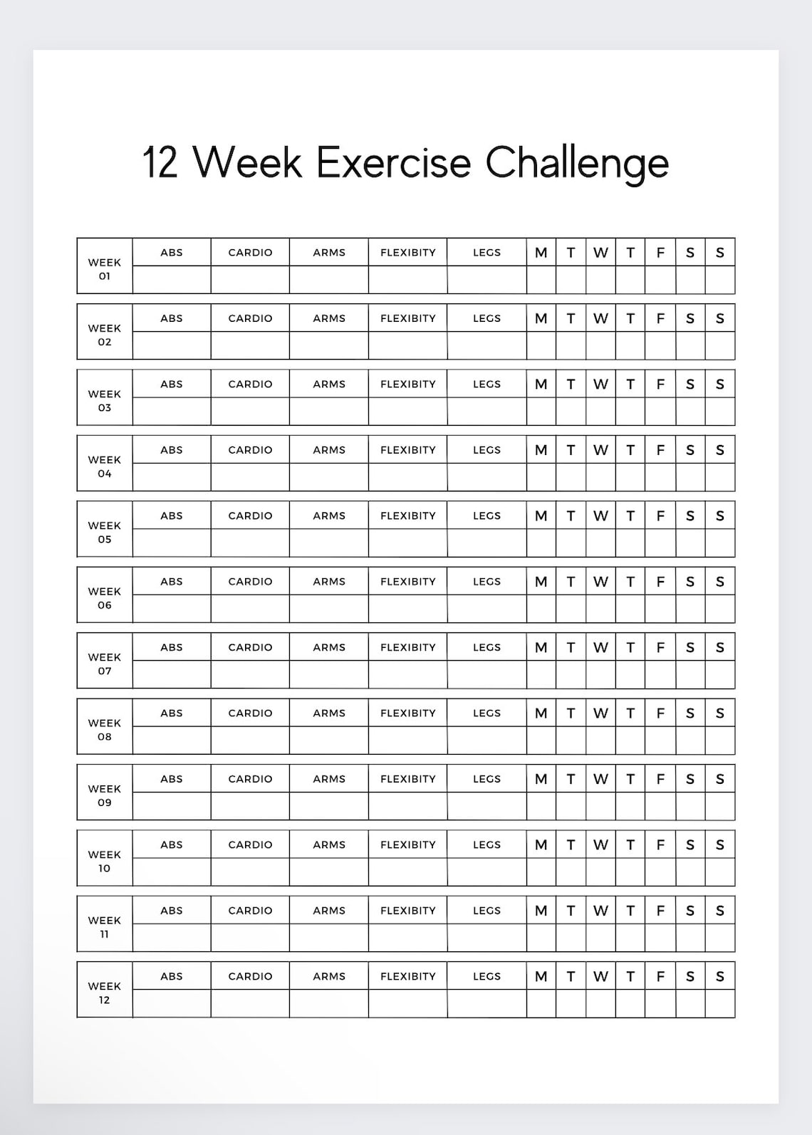 12 Week Exercise Challenge,workout Tracker,fitness Log,workbook Log ...