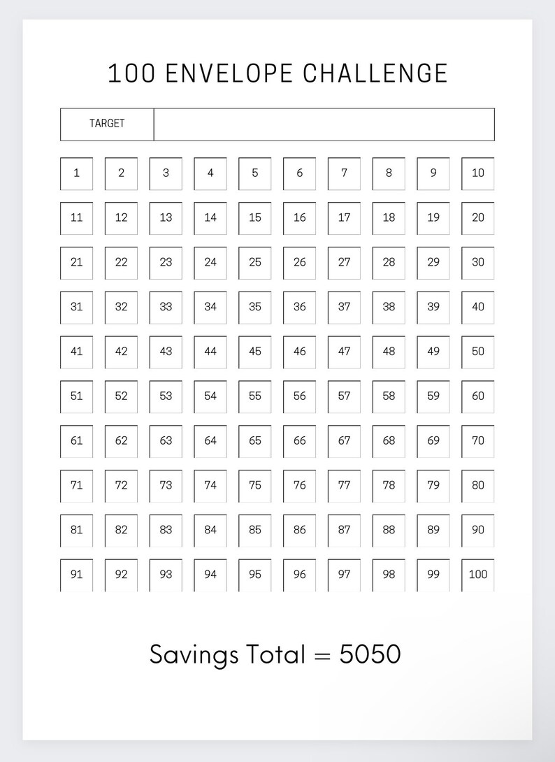 100 Envelope Challenge,savings Challenge,save 5000,money Challenge,100 ...