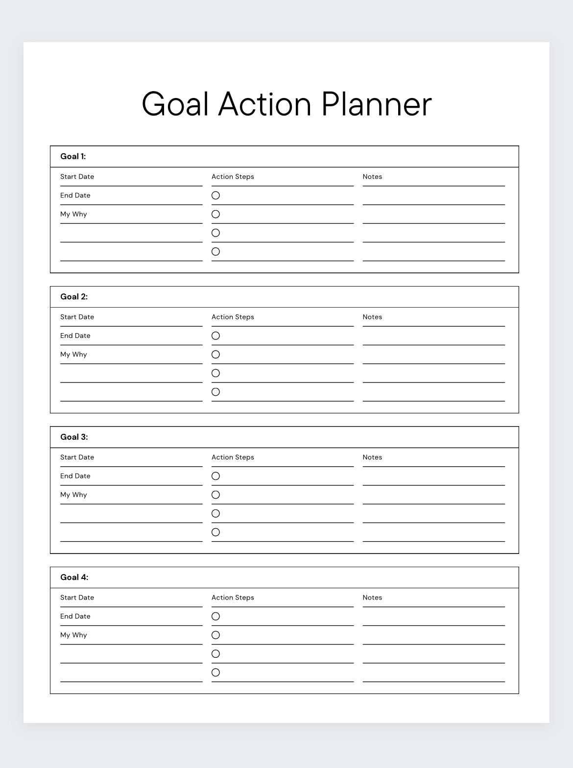 Goal Action Planner,action Planner Template,2023 Goal Planner,goa ...