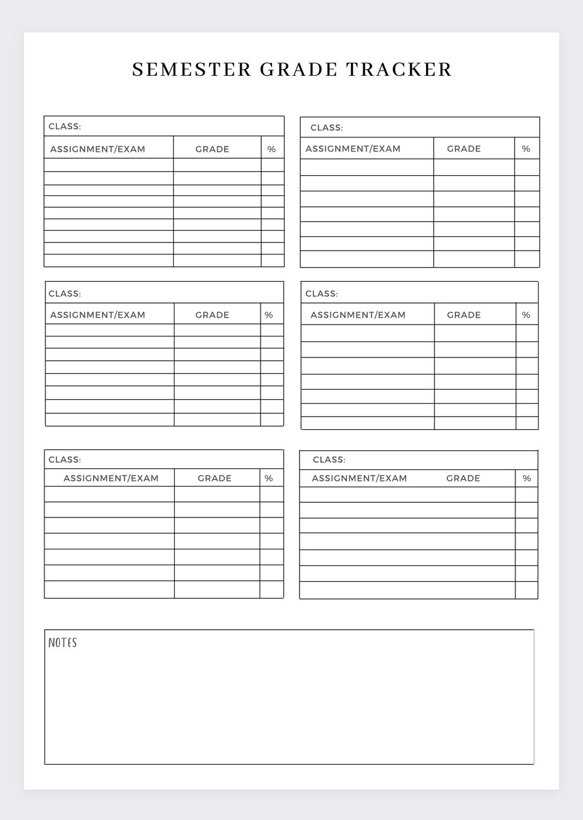 Grade Tracker Assignment Planner Assignment Tracker Student - Etsy