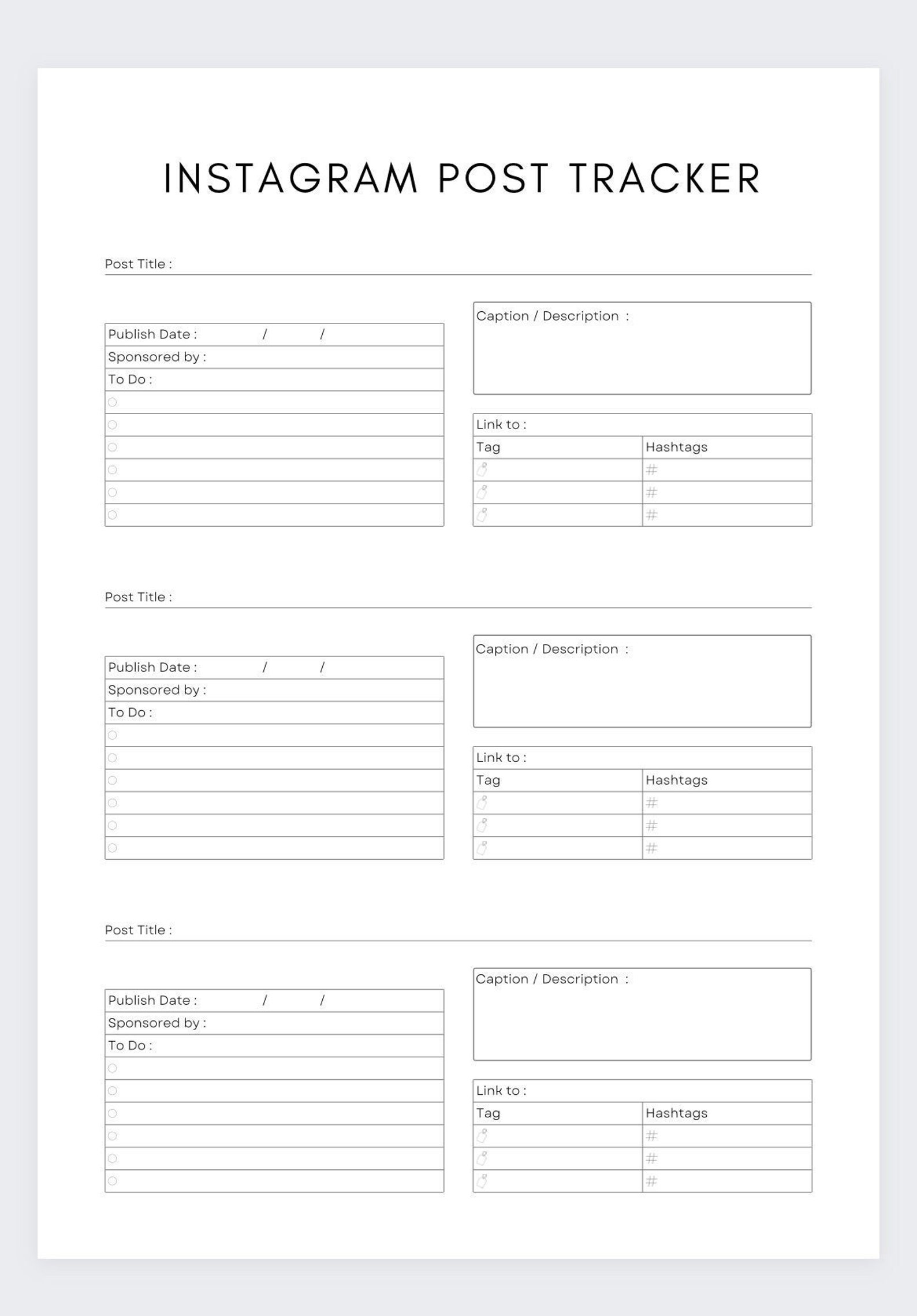 Instagram Post Tracker,social Media Planner,social Media Tracker ...