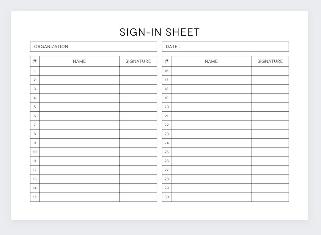 Event Sign-in Sheet: Guest List & Contact Information - Etsy