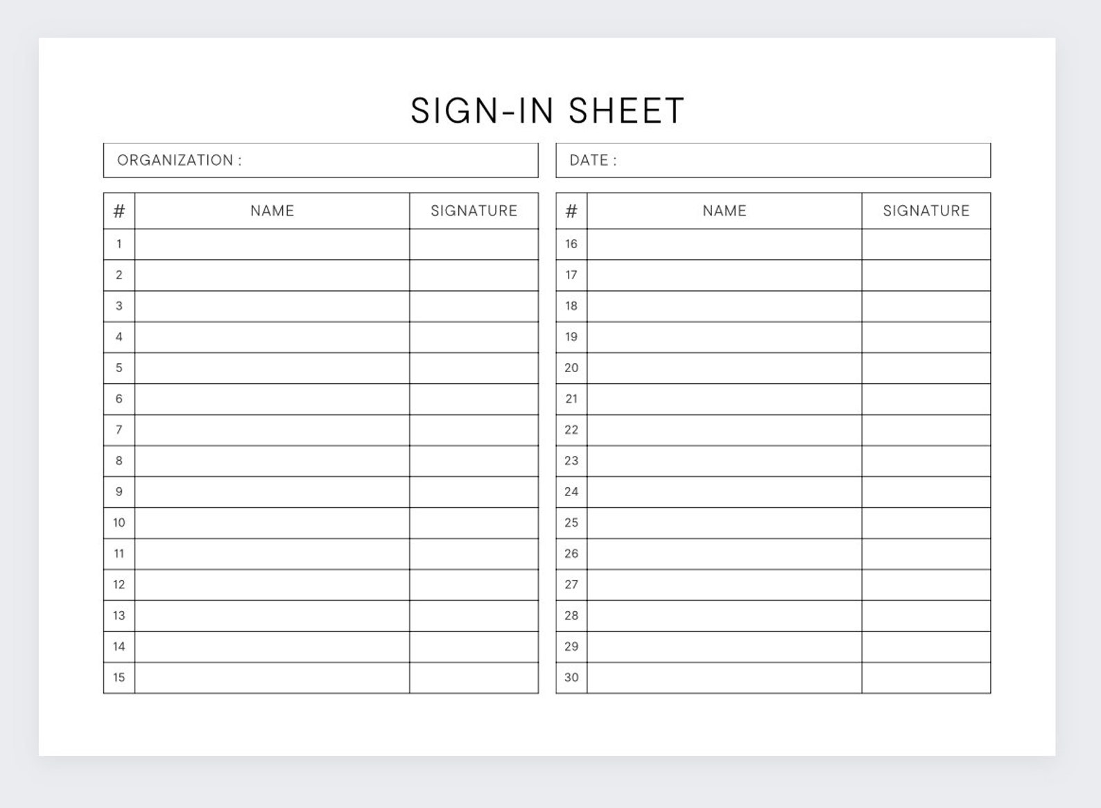 Event Sign-in Sheet: Guest List & Contact Information - Etsy
