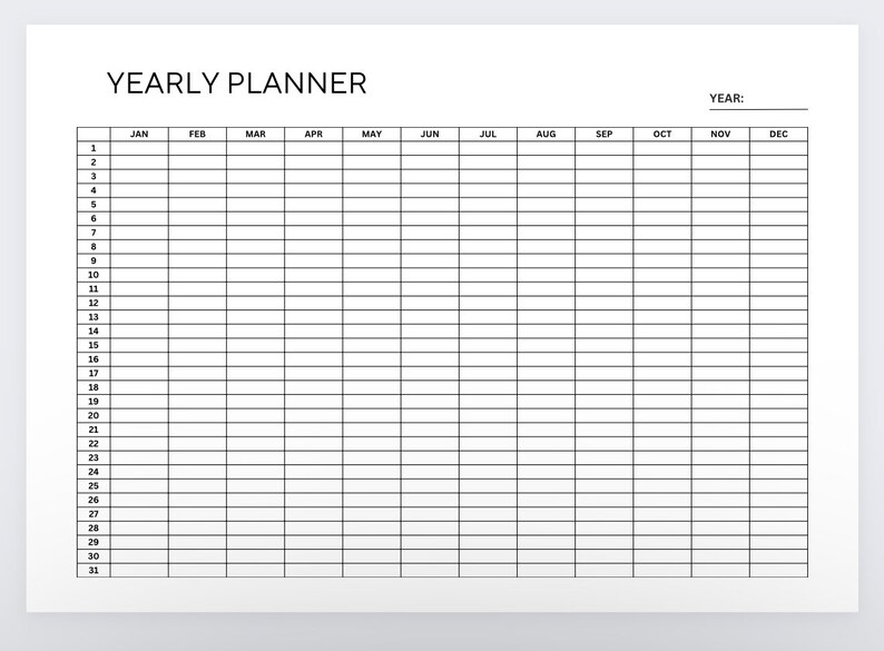 Yearly Planner,yearly Planner Printable,annual Planner Template ...