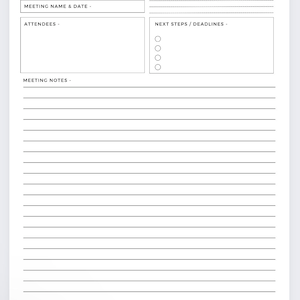 Meeting Notes Planner,meeting Minutes,work Planner,meeting Tracker ...