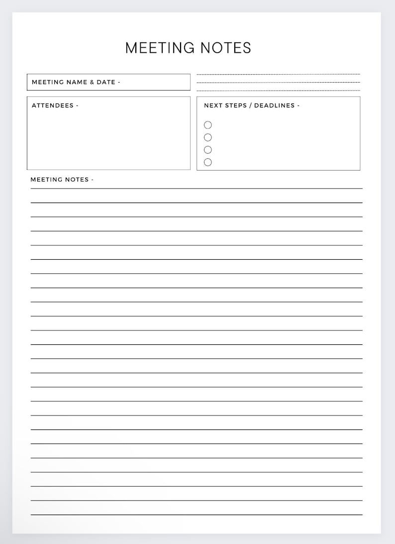 Meeting Notes Planner,meeting Minutes,work Planner,meeting Tracker ...