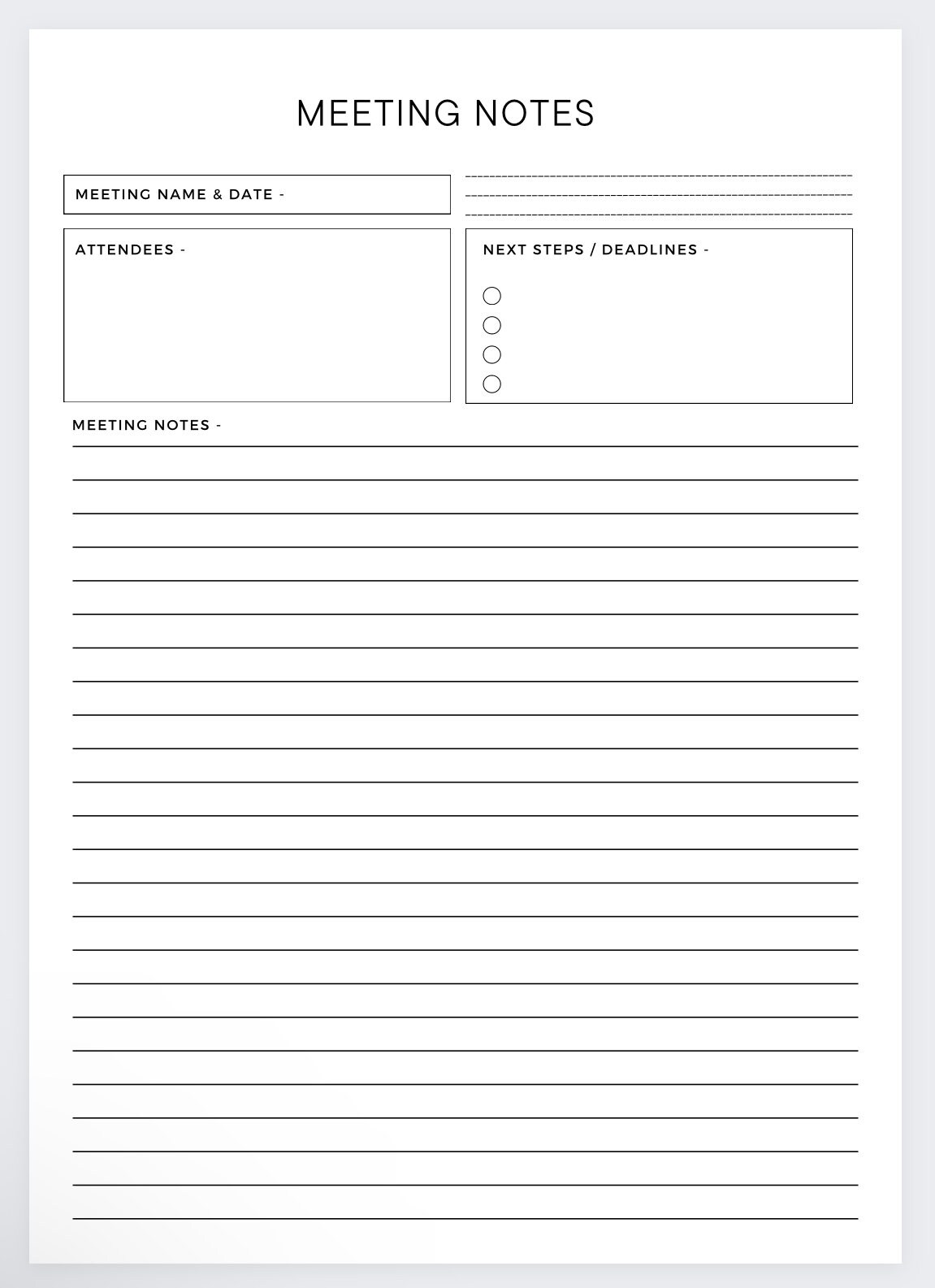 Meeting Notes Planner,meeting Minutes,work Planner,meeting Tracker ...