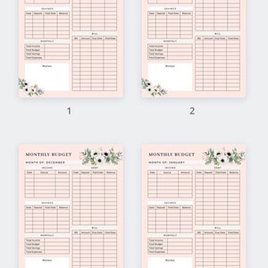 12 Month Pale Pink Floral, Monthly Budget Planner,financial Planner ...