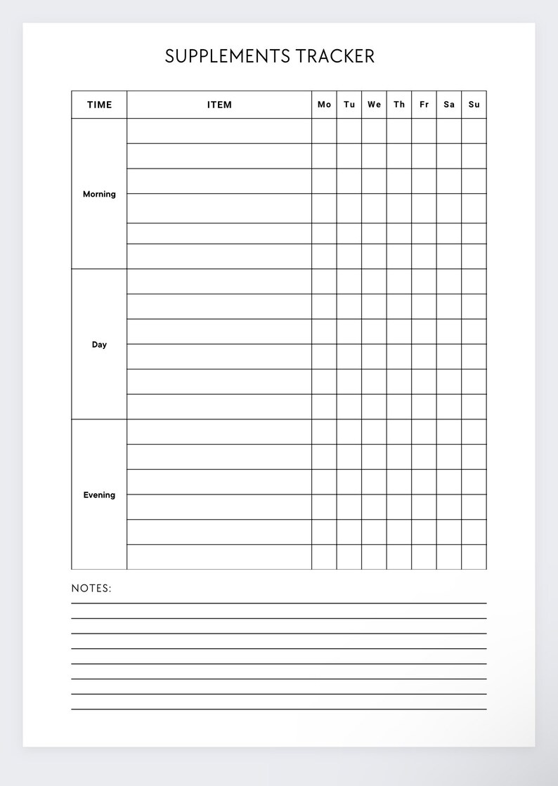 Supplement Tracker,dietary Supplement Log,supplement Tracker Printable ...