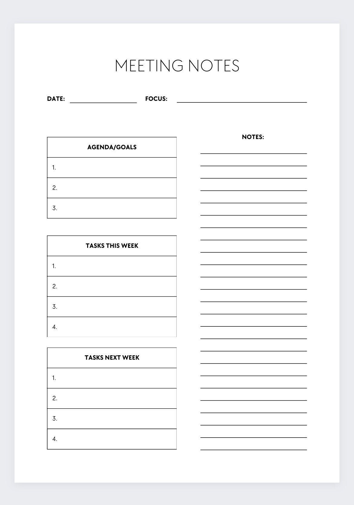 Meeting Minute Notes Planner,work Organizer,office Planner,business ...