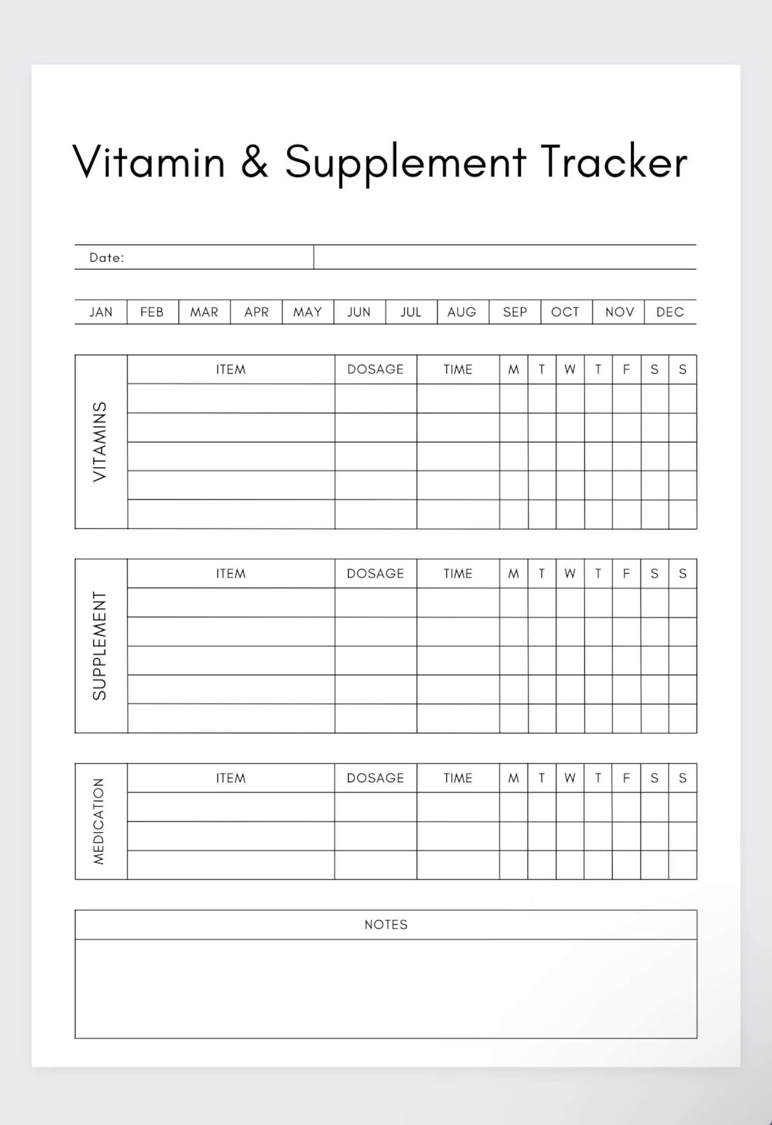 Vitamin Trackersupplement Trackervitamin List Vitamin Log - Etsy